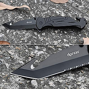 dpnao DP-09 Pocket Folding knife Hunting Serrated Edge Portable Pocket Black Blade Stainless Steel Knifes Glass Breaker Emergency Survival outdoor camping