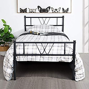 Homy Casa Inc Twin Size Bed Frame Platform Metal with Headboard/Underbed Storage/Steel Slats, Heavy-Duty Mattress Foundation for Bedroom, No Box Spring Needed, Tool-Free Assembly, Black