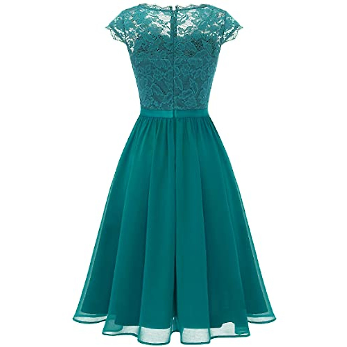 Wedtrend Women Short Lace Bridesmaid Dresses with Cap-Sleeve Wedding Guest Dresses Floral Chiffon Semi Formal Dresses, Ruffle Modest Juniors Short Prom Dress for Cocktail Party WT0212PeacockGreenM