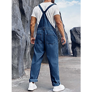 Runcati Men's Denim Bib Overalls Jeans Fashion Boot Cut Trousers Casual Slim Fit Adjustable Straps Jumpsuit (US, Alpha, X-Large, Regular, Regular, Navy Blue)