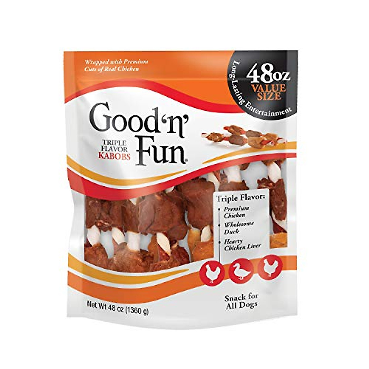 Good'n'Fun Triple Flavor Kabobs 48 Ounce, Rawhide Snack for All Dogs