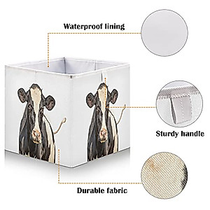 Kigai Funny Farm Cow Cube Storage Bins - 11x11x11 In Large Foldable Storage Basket Fabric Storage Baskes Organizer for Toys, Books, Shelves, Closet, Home Decor