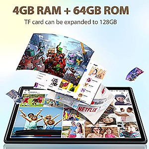 Tablet with Keyboard, Newest 2 in 1 Tablet 10 inch Android 11 Tablet, Quad-Core Processor, 64GB+4GB, 128GB Expandable, 2.4+5G WiFi, Dual Camera, 6000mAh, Bluetooth, GPS (Blue)