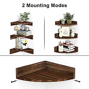 Alsonerbay Corner Shelf Wall Mount, Set of 3 Floating Shelves for Wall Storage and Display, Rustic Wall Shelves Wood Shelves for Bedroom, Kitchen, Living Room, Nursery and Office (Dark Brown)