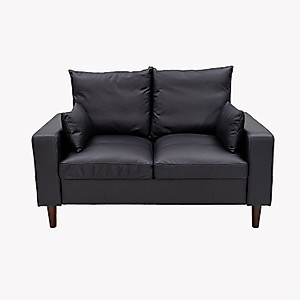 Panana Small Modern Loveseat Couch Sofa Upholstered Faux Leather 2-Seat Sofa Couch Love Seats Furniture for Small Space,Living Room,Studio,Apartment with 2 Pillows,Black