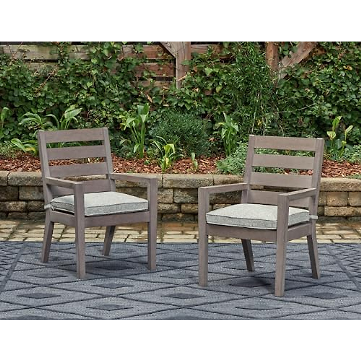Signature Design by Ashley Hillside Barn Outdoor Dining Arm Chair, Set of 2, 25" W x 27" D x 37" H, Light Brown & Light Gray