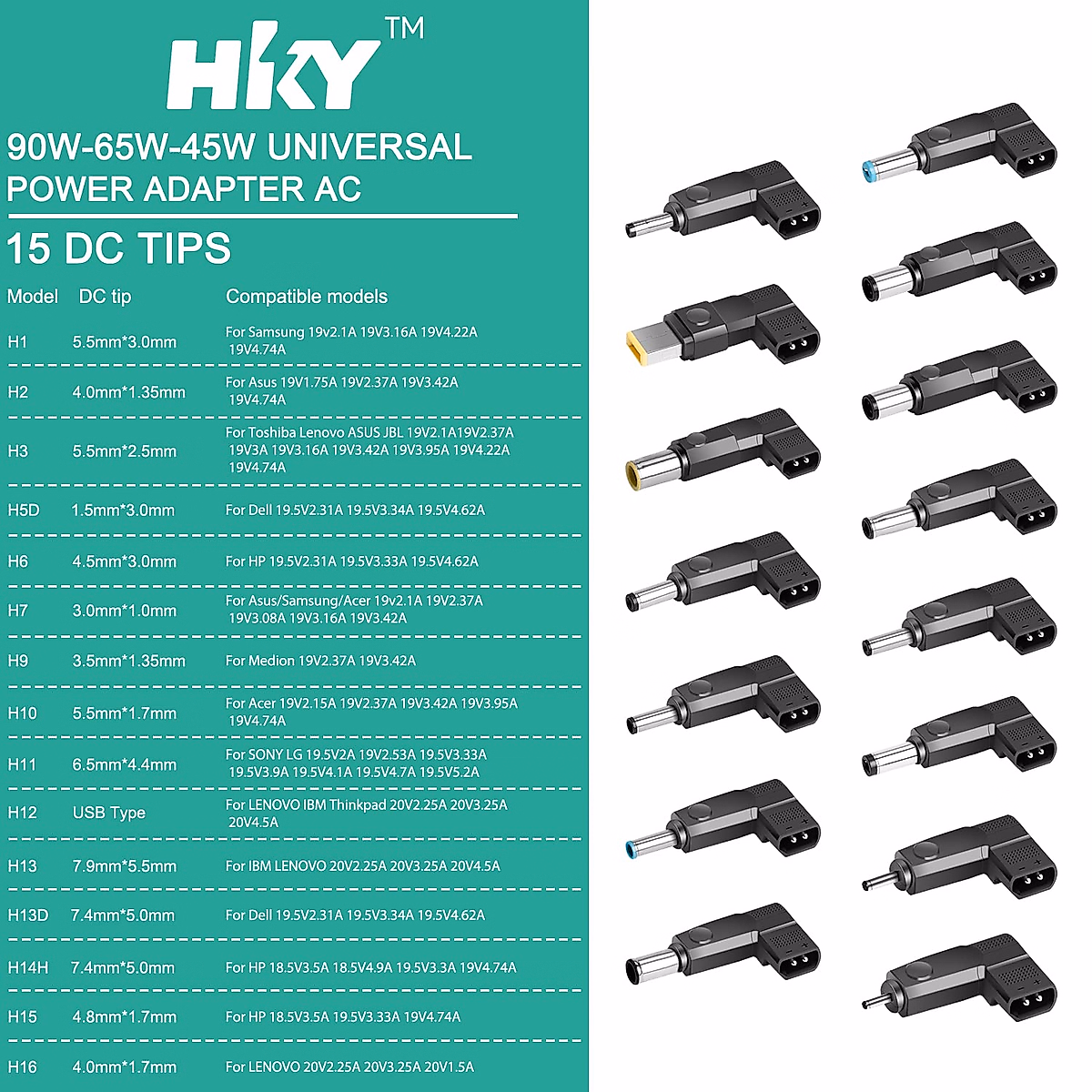 HKY Laptop Car Charger Universal Kit PD 100W 96W 90W 87W 70W 67W 65W 61W 45W Compatible with MacBook HP Dell Toshiba Lenovo Asus Acer MSI Surface Laptop Tablet Phone & All USB-C/Round Connector Device