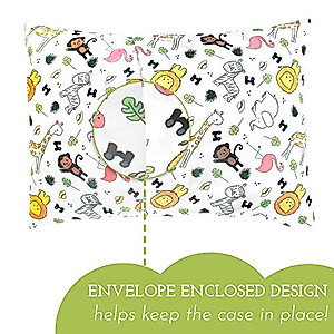 Toddler Pillow with Toddler Pillowcase - Soft Hypoallergenic - Best Pillow for Kids! Better Neck Support and Sleeping! Better Naps in Bed, a Crib, or at School! Makes Travel Comfier! (Safari)