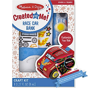 Melissa & Doug Race Car Bank: Decorate-Your-Own Kit & 1 Scratch Art Mini-Pad Bundle (08863)
