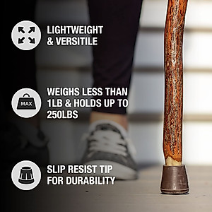 Brazos Rustic Wood Walking Stick, Sassafras, Traditional Style Handle, for Men & Women, Made in the USA, 55"