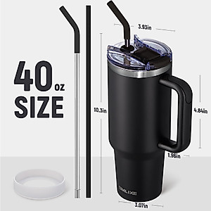 SMLIXE 40 oz Tumbler with Handle and Straw Lid,Insulated Reusable Stainless Steel Water Bottle Travel Mug，Cupholder Friendly Double Wall Vacuum Sealed Cup (Black)