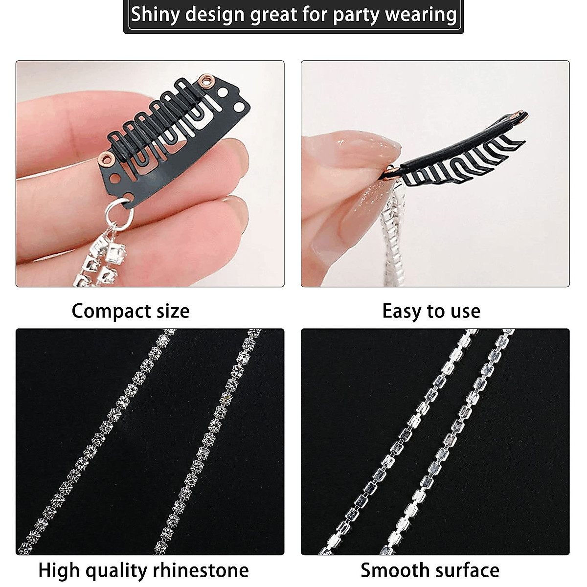 8 Pieces Long Rhinestone Hair Chains,Punk Tassel Hair Clips Bling Crystal Hair Extension 20 Inch Head Chain Silver Decorative Hair Clip Hairpin for Women and Girls Nightclub Party Daily Headwear