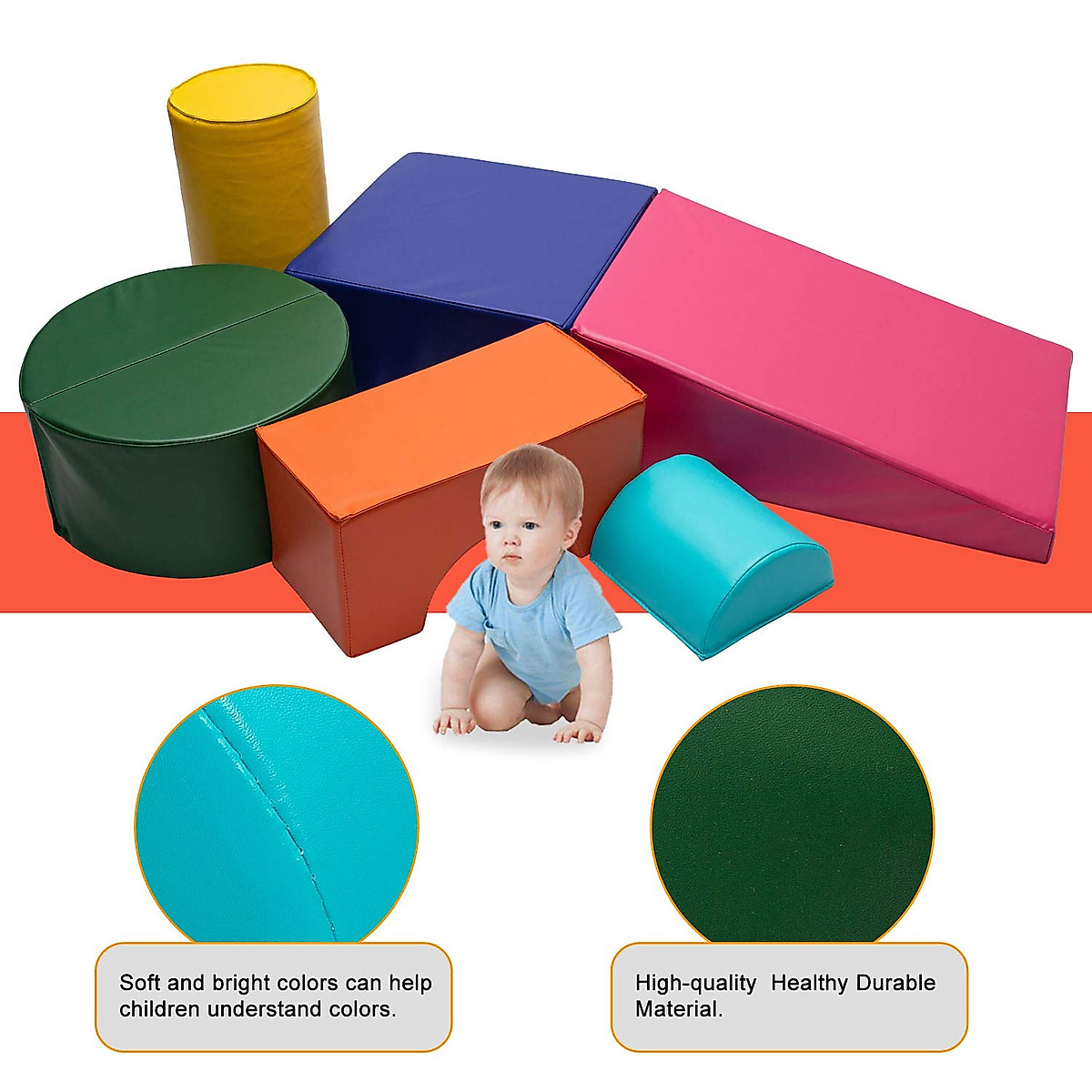 Crawl and Climb Foam Play Set, Colorful Fun Foam Play Set, 6 Piece Lightweight Interactive Set, Children’s Software Composite Toy for Indoor Active Play, Crawling, Climbing, Sliding (6PCS-COLORFUL)