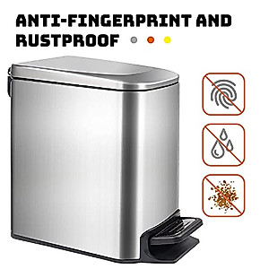 JACY&Co Small Bathroom Trash Can with Lid Soft Close, 6 Liter / 1.6 Gallon Stainless Steel Garbage Can with Removable Inner Wastebasket, Anti-Fingerprint Finish(Silver)