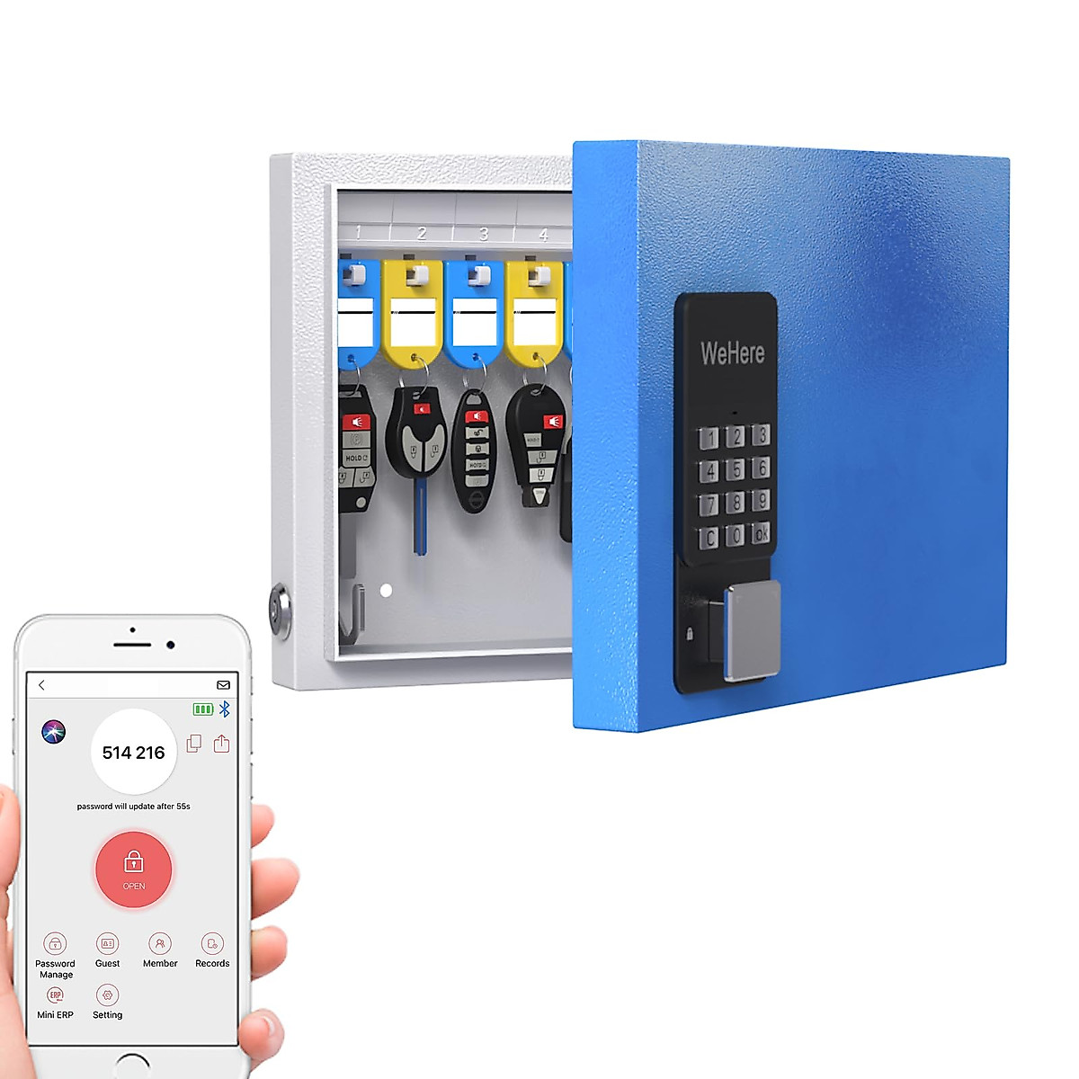 DiDiHere 16 Key Lock Box, Key Cabinet Wall Mount, Smart Key Safe Lockbox Holder for Valets, Hotels, Car, House Keys, 4-Ways Unlocking, Key Organizer Security Storage