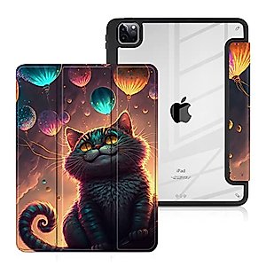 Batianda Case for iPad Pro 11-inch 2022 4th M2 Chip /2021 (3rd Generation) / iPad Pro 11" 2nd 2020 [Built-in Pencil Holder] Shockproof Cover with Clear Transparent Back Shell TPU Bumper, Cheshire Cat