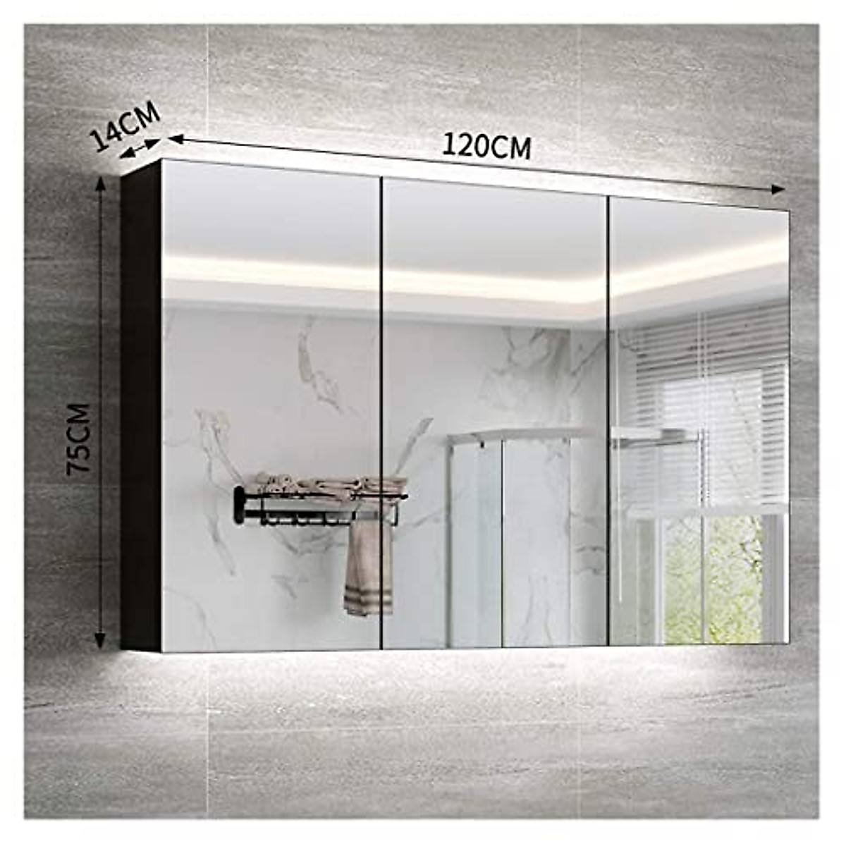 ROLTIN Bathroom Cabinet Triple Mirror Wall Mounted Solid Wood Modern Storage Cupboard,Bathroom Mirror Cabinet Wall Storage Cabinet with Mirror Wall Cupboard (Black 120cmx