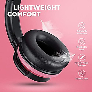 PurelySound E7 Active Noise Cancelling Headphones, Wireless Over Ear Bluetooth Headphones, 20H Playtime, Rich Deep Bass, Comfortable Memory Foam Ear Cups for Travel, Home Office -Pink
