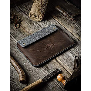 iPad Pro 12.9 inch leather case | Wood Brown, iPad Pro 11 cover, 10.2 inch sleeve, 100% wool felt, pencil holder handmade Crazy Horse leather tablet bag, NEW 2020 iPad Air 10.9 inch, Crazy Horse Craft