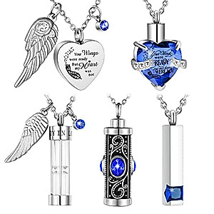 SOITIS 5 Pieces Urn Necklace for Ashes Bar Zircon Crystal Cremation Necklace for Ashes Heart Keepsake Cremation Jewelry Hourglass Ash Necklace for Human Ashes - Dark Blue