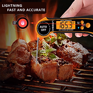 Qisebin Meat Thermometer for Cooking, Fast & Precise Grill Food Thermometer with Backlight, Magnet, Calibration & Foldable Probe for Deep Fry, BBQ, Grill & Roast Turkey, Black, Qisebin-Safere11-DT-68