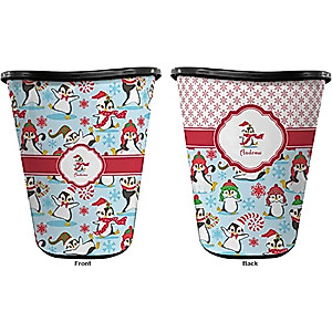 RNK Shops Christmas Penguins Waste Basket - Double Sided (Black) (Personalized)