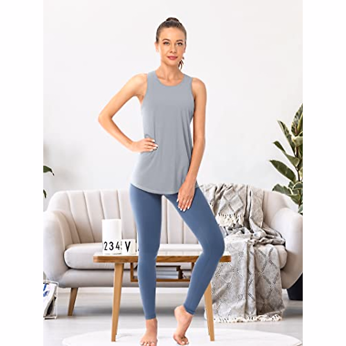 ATTRACO Women Workout Top Loose Fit Athletic Yoga Tank Sports Tank Tops Gym Top Grey XL