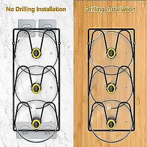 Leoenir 2-Pack Pot Lid Holders for Kitchen Cabinet - Wall-Mounted or Door-Mounted Lid Organizer Rack - Metal Black