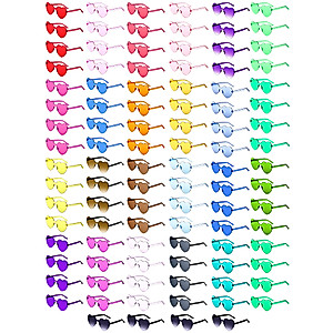 Coume 100 Pairs Rimless Heart Sunglasses Transparent Heart Shaped Glasses Frameless Fashion Women's Sunglasses Eyewear for Party Favor, Pink