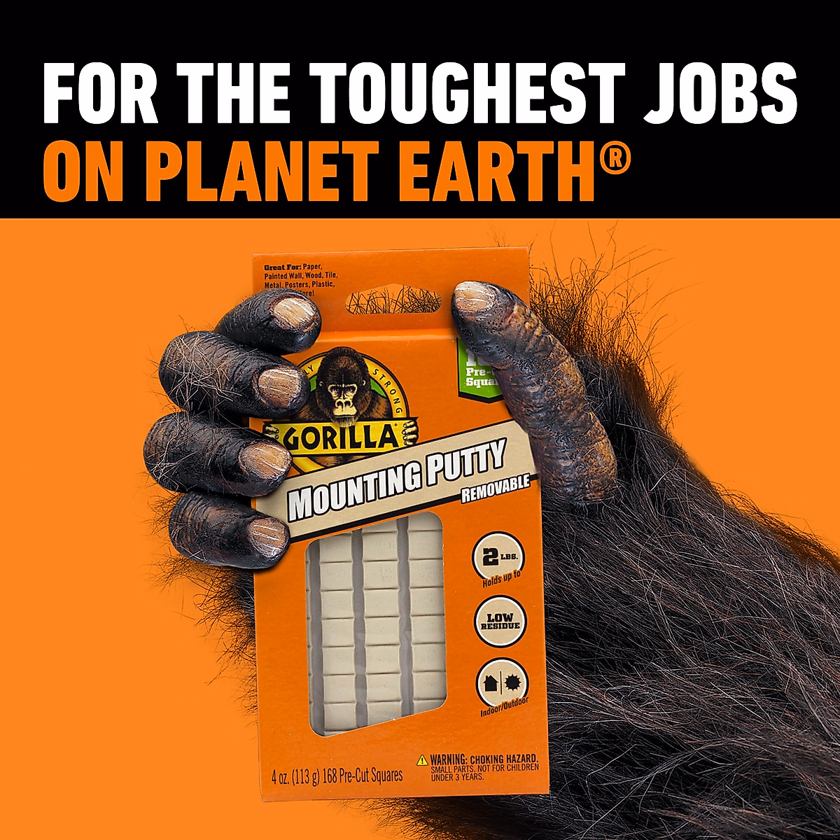 Gorilla Removable Mounting Putty, 84 Pre-cut Squares, Off White (Pack of 3)