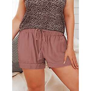 Eytino Womens Plus Size Loose Casual Drawstring Elastic Waist Summer Shorts with Pockets,1X Red