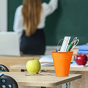 12 Pack Halloween Galvanized Buckets, Metal Bucket with Handle, 5 Inch, Tin, Mini Round Flower Pot Plant Basket, Party Supplies for Christmas Halloween Candy Bars Vase Crafts Favors(Orange)