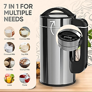 Automatic Nut Milk Maker 50Oz - No Spills, No Fuss, No Straining. Stainless Steel powerful Almond milk maker machine, Oat Milk Maker, Soymilk Machine Maker. Multifunctional