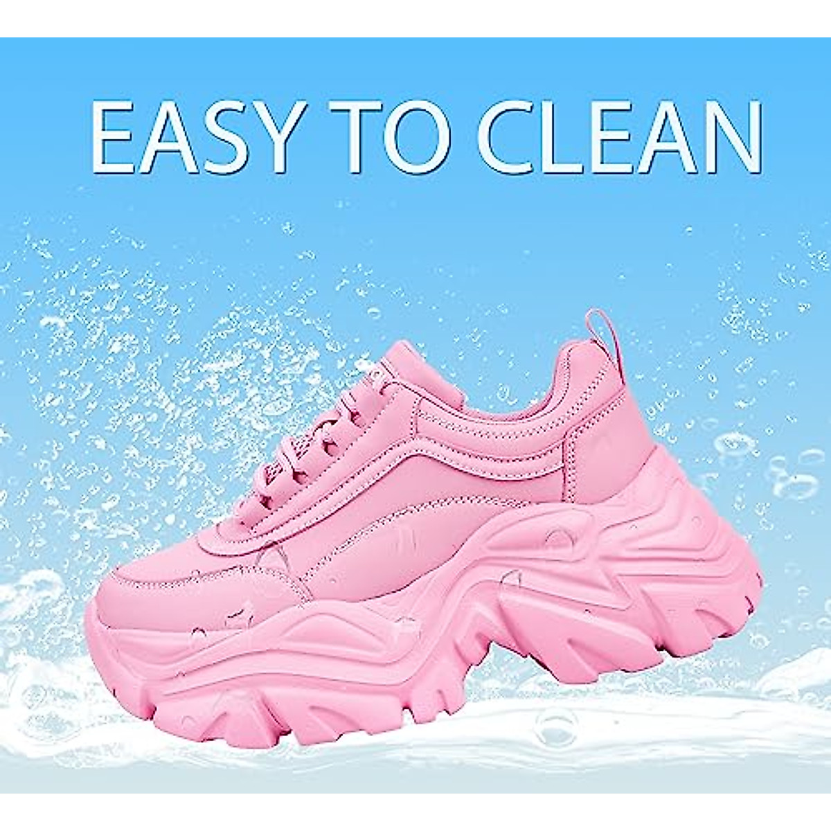 K KIP WOK Chunky Sneakers for Women Fashion Platform White Leather Casual Dad Shoes Comfortable Wedge Walking Sport Sneakers(Pink,7)