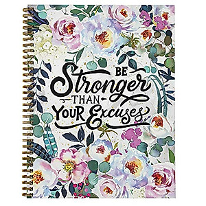 Softcover Stronger Than Excuses 8.5" x 11" Motivational Spiral Notebook/Journal, 120 College Ruled Pages, Durable Gloss Laminated Cover, Gold Wire-o Spiral. Made in the USA