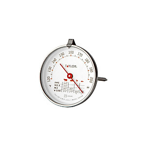 Taylor Leave-in Meat Oven Safe Compact Analog Dial Meat Food Grill BBQ Kitchen Cooking Thermometer, 3 inch dial, Stainless Steel