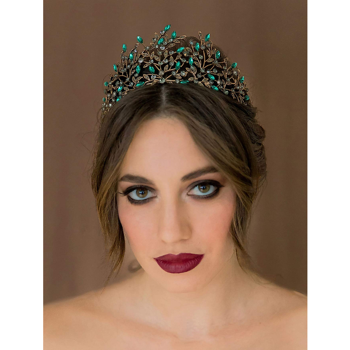 SWEETV Vintage Tiaras and Crowns for Women, Crystal Leaf Metal Tiara, Gothic Queen Crown, Birthday Party Quinceanera Pageant Prom Halloween Costume Headpieces,Green,Eden