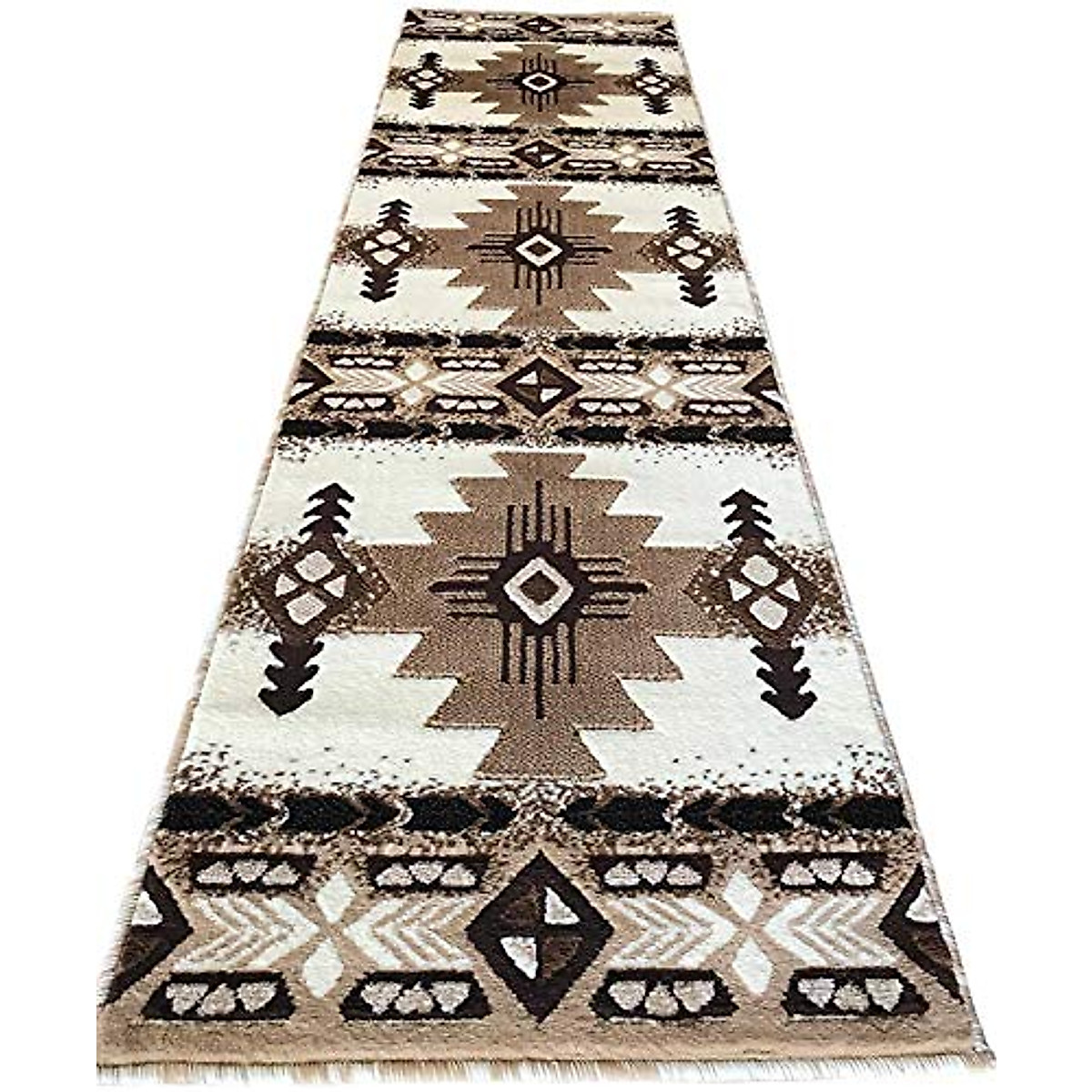 Champion Rugs Southwest Native American Navajo Aztec Tribal Indian Ivory Carpet Area Rug (32 Inch X 15 Feet 6 Inch Runner)