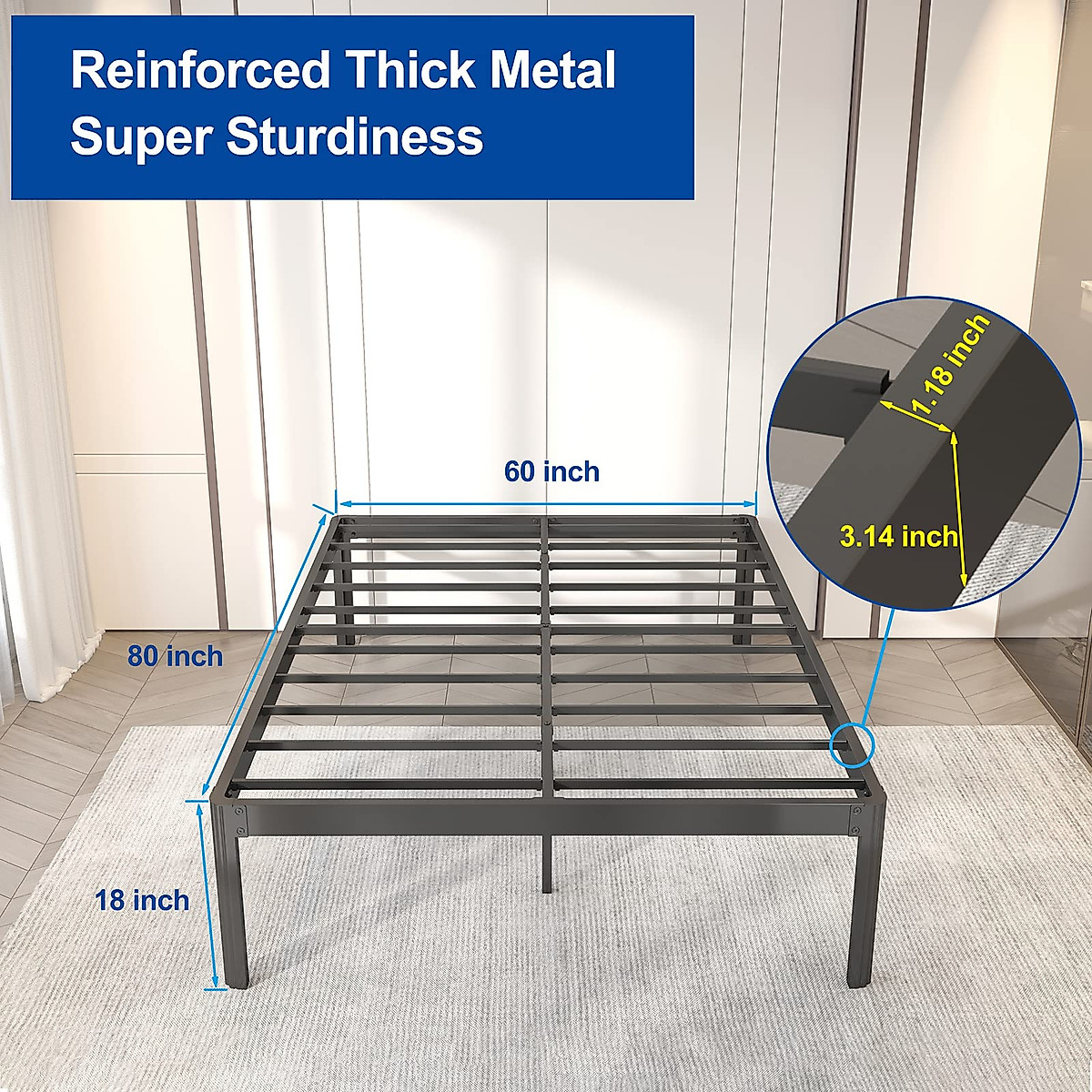 COMASACH 18 Inch Queen Size Bed Frame with Mattress Gasket