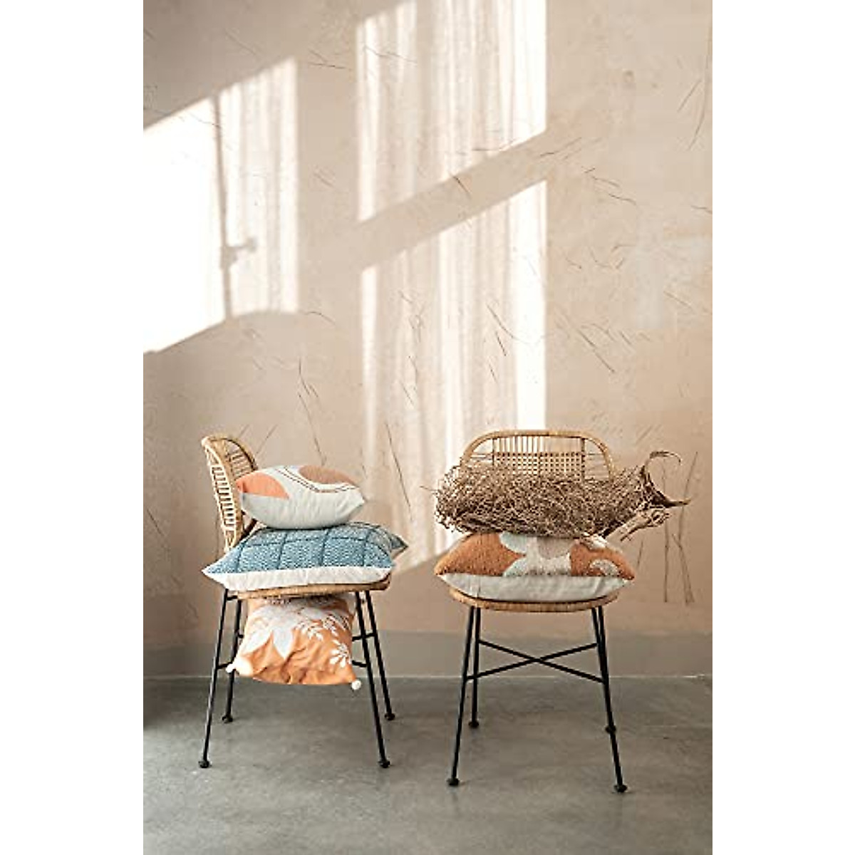 Creative Co-Op Cotton Lumbar French Knots & Embroidered Flowers Pillow, Coral & White