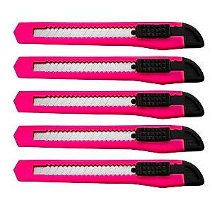 5x Bulk Small Neon Pink Utility Knife Box Cutters Snap Off Blade 9MM Blade