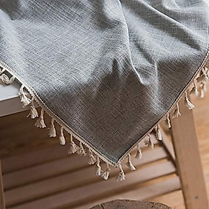 Lamberia Cotton Linen Tablecloths with Tassel for Square Tables Heavyweight Burlap Table Cover for Kitchen Dinning Tabletop Decoration (Gray, 55"x55")