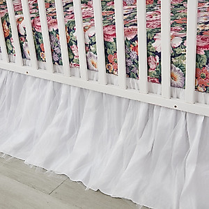 Brandream 3-Piece Crib Bedding Sets for Girls Garden Allure Blossom Floral Baby Nursery Set | Crib Comforter, Fiited Crib Sheet, White Tulle Lace Crib Bed Skirt, Pink Purple Green,100% Cotton