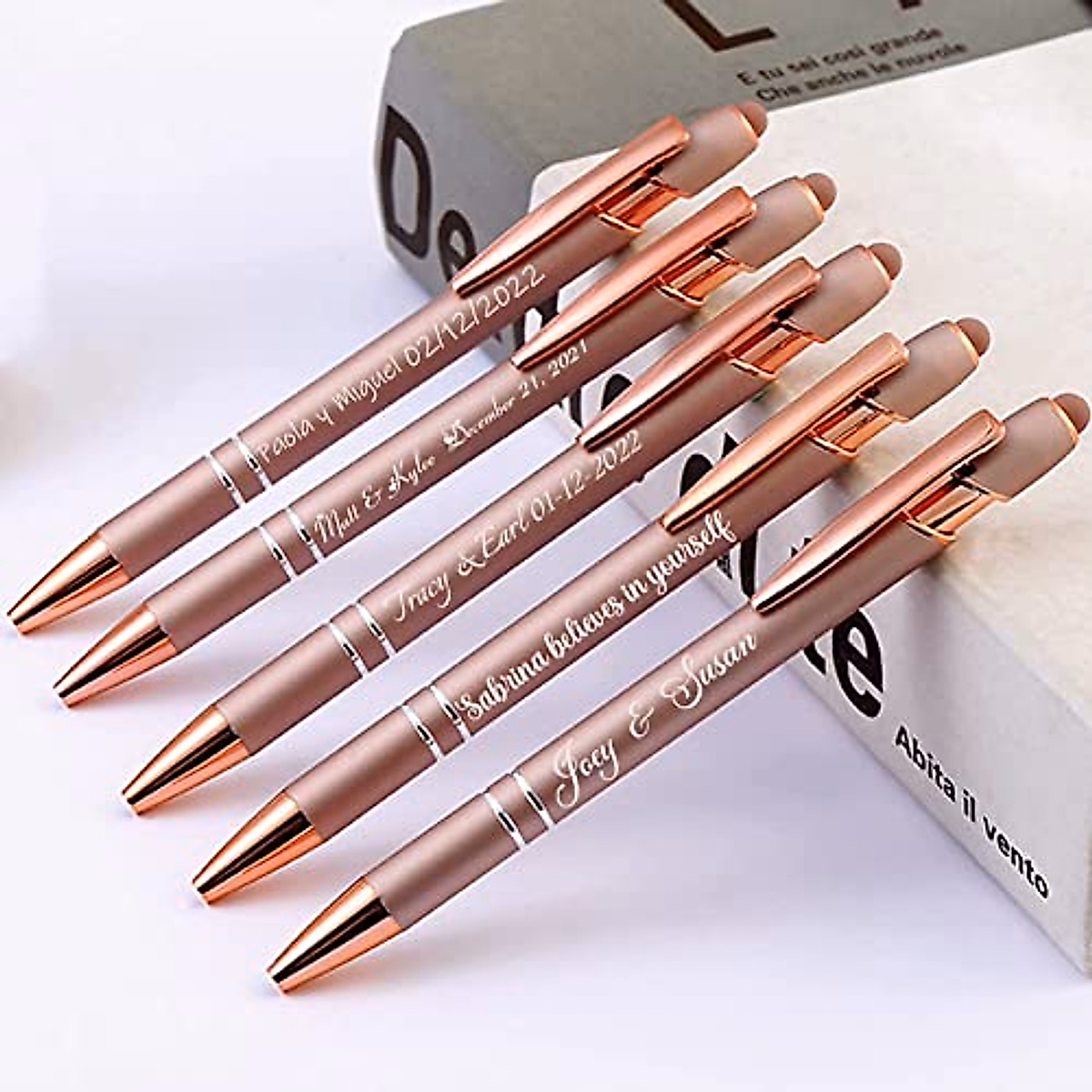 Clibeslty Personalized Rose Gold Ballpoint Pen Printed with Your Logo Name Gift Ideas for Wedding Parties Favors Pen