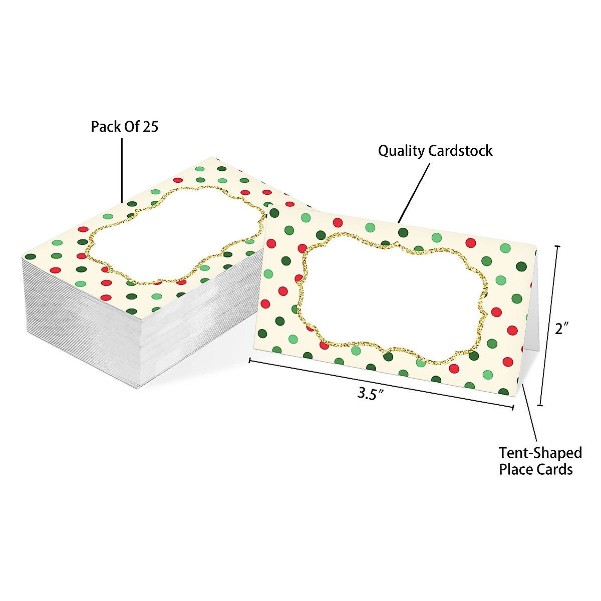 Table Place Card, Christmas Themed Tent Style Cards, Pack of 25 Half-Fold Reception Place Card, Perfect for Christmas Party, Wedding, Bridal & Baby Shower, Birthday, Banquet and Special Events B20
