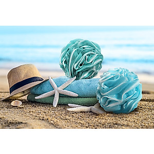 Loofah Bath Sponge XL 75g Set of 4 Ocean Colors by À La Paix - Soft Exfoliating Shower Lufa for Silky Skin - Long-Handle Mesh Body Poufs- Women and Men’s Luffas - Loufa Sponges- Full Cleanse & Lather