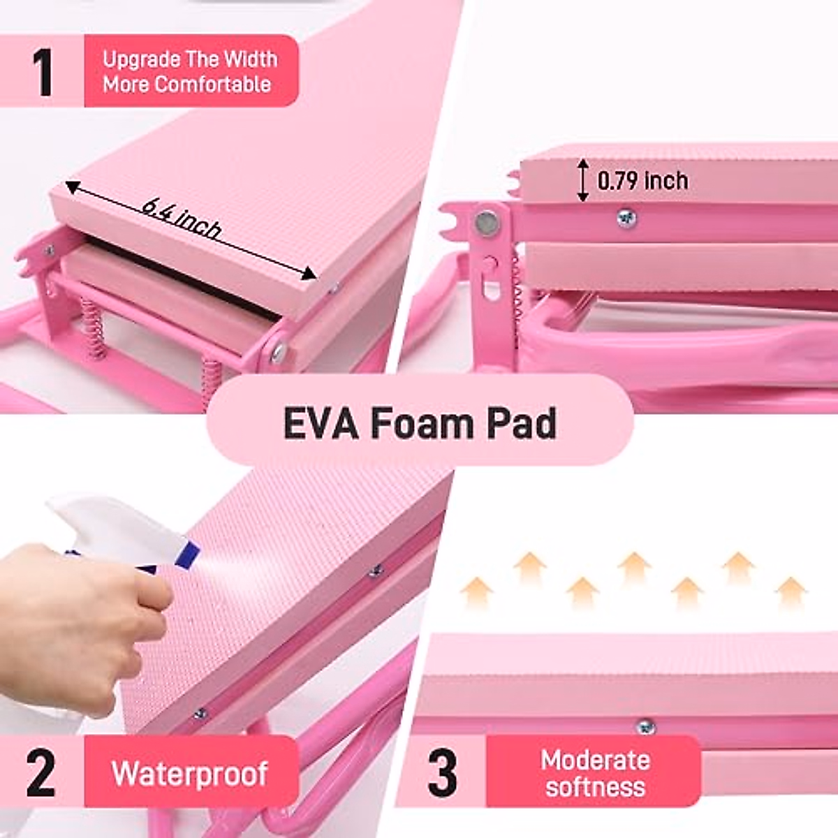 Besiter Garden Kneeler and Seat, Heavy Duty Garden Stool with EVA Foam Pad Protects Knees Back, Folding Gardening Kneeler Bench and Sitting for Camping Great Gifts for Seniors, Women (Pink Seat Only