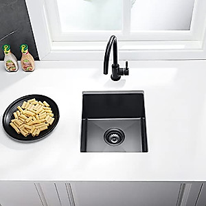 MELANSTAR Stainless Steel Single Bowl Wet Bar Sinks Drop-in Small Kitchen Prep Sink with Sink Strainer Waste Basket and Bottom Grid, 15" x 17" x 9", Black