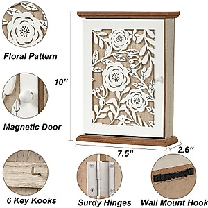 QILICHZ Decorative Key Holder for Wall,Wood Key Holder Wall Mount,Wooden Wall Key Holder,Farmhouse Key Rack with 6 Key Hook,Key Hanger Wall Mount for Rustic Home Decor, White