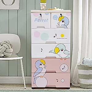 LOYALHEARTDY Plastic Dresser 6 Drawers Storage Cabinet Drawers Organizer with 2 Locker for Clothes/Toys, Bedroom, Playroom, Closet Drawers Large, Parrot